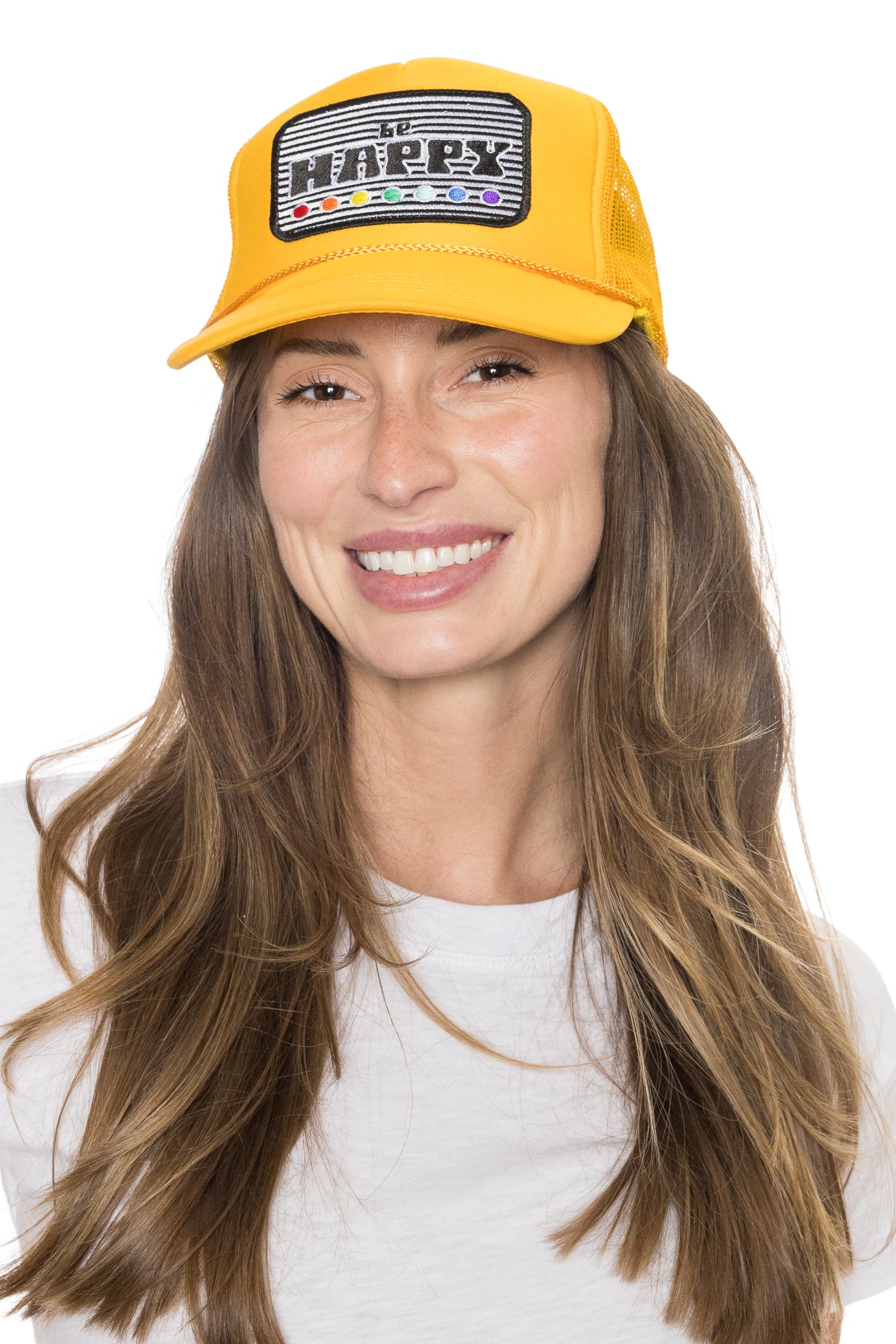 Be Happy Trucker Hat in Gold – Shop Friday Feelin